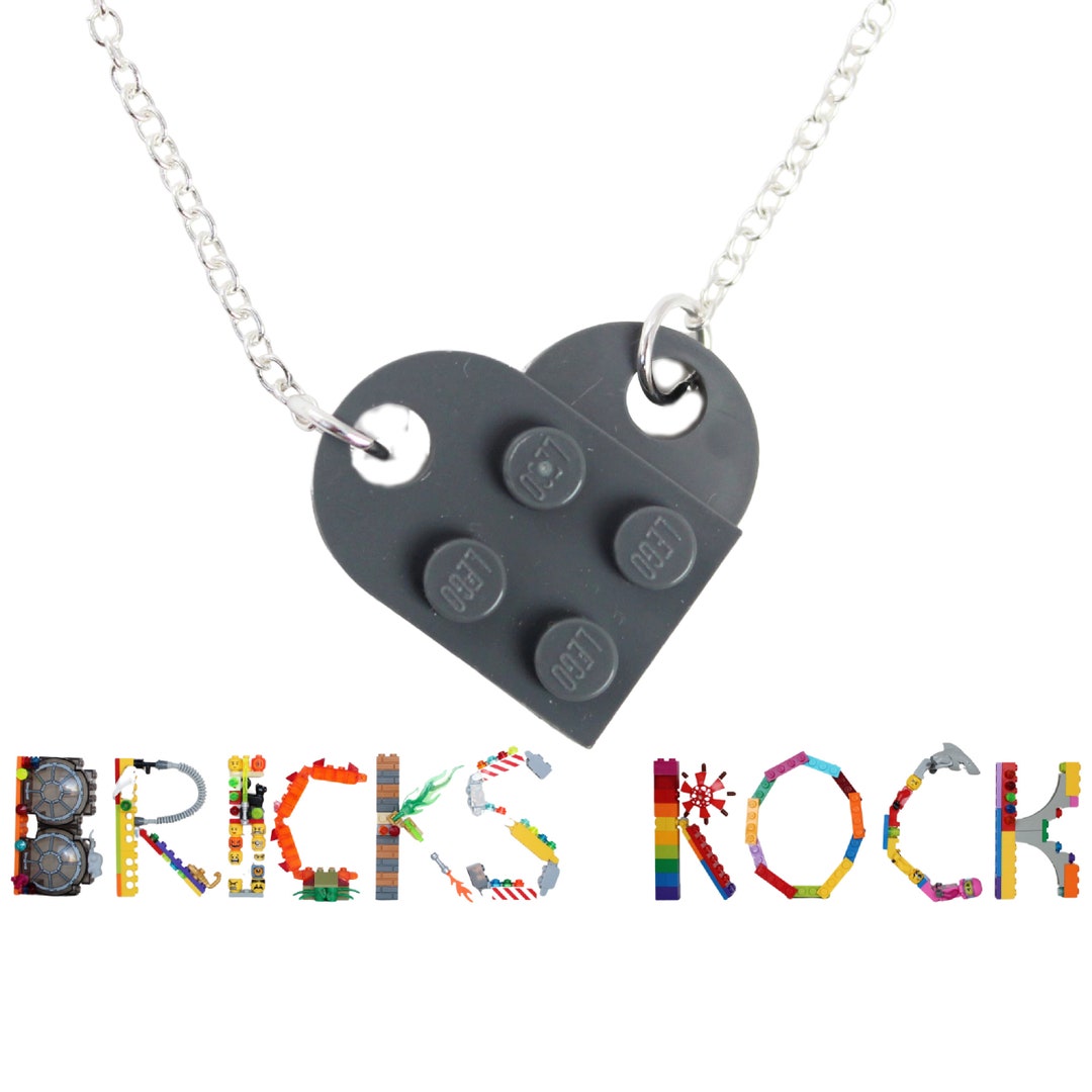 Heart Necklace made with LEGO pieces DARK GRAY Bff Friendship Jewelry Best Friends Etsy