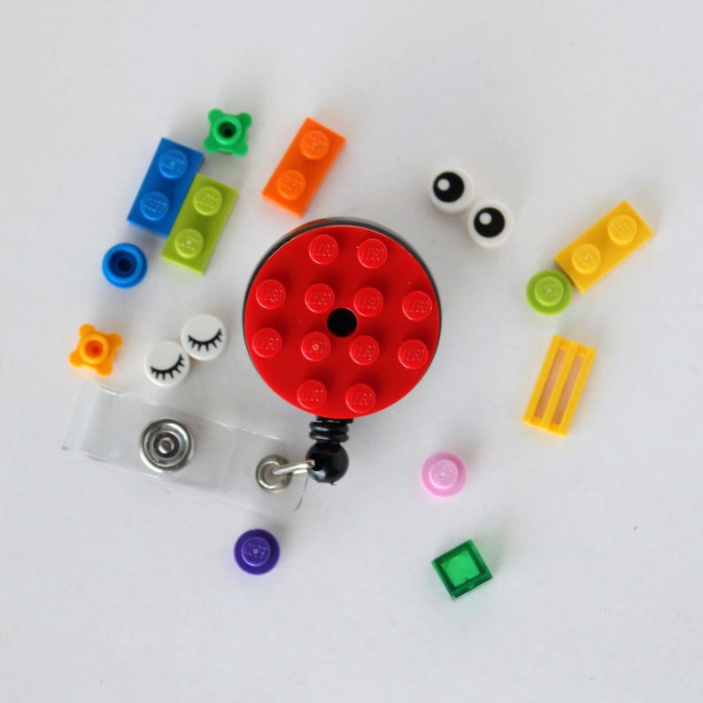 Badge Reel Made With LEGO® Bricks and Pieces Red Plate | Etsy