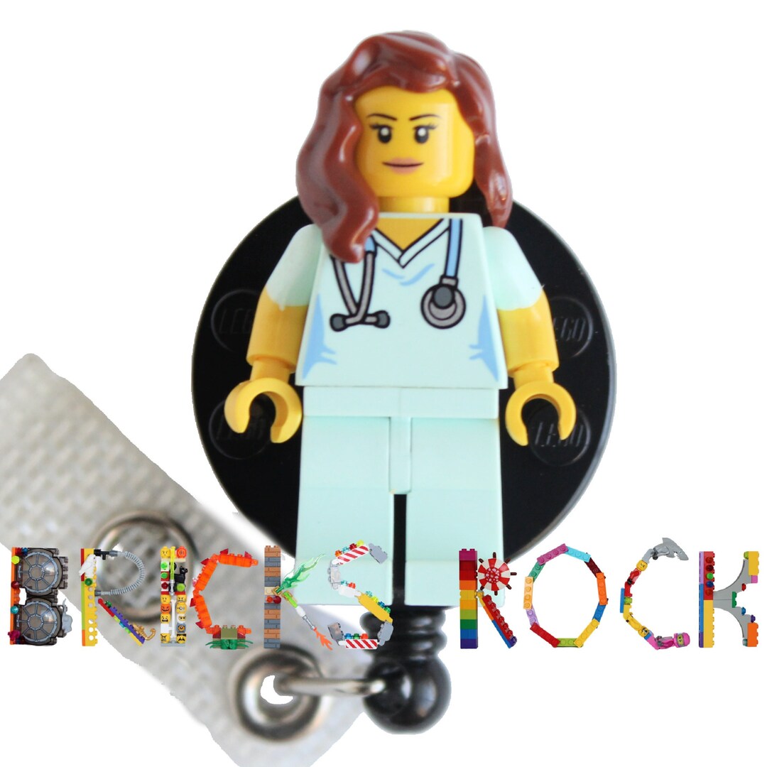 Female Nurse Doctor Aqua LEGS Scrubs Badge Reel Made With LEGO ...