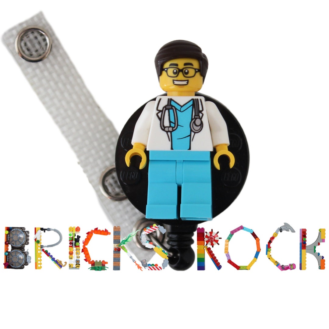 GLASSES Male Nurse Doctor Scrubs Badge Reel Made With LEGO® Minifigure ...