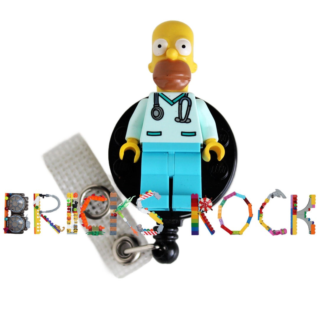 Homer Simpson™ - Aqua Scrubs - Badge Reel Made With LEGO® - Pediatric ...