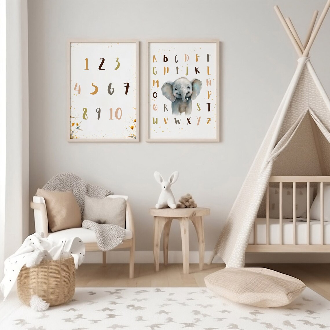 Jungle Nursery Theme Posters Set of 2 Prints- Numbers and Alphabet ...