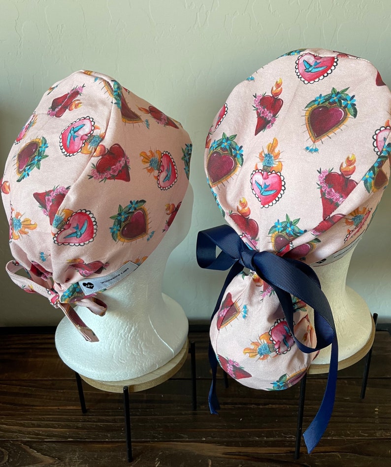 Sacred Heart-scrub Cap With Ponytail Holder/ Shorthair Scrub - Etsy