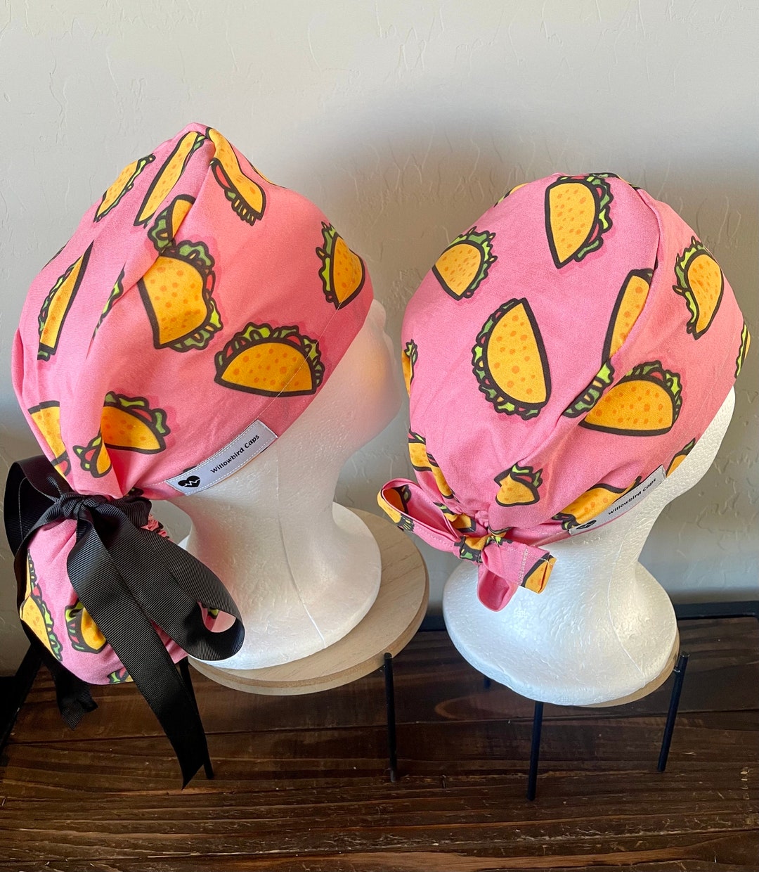 Tacos in Pink Cap With Ponytail Holder/ Shorthair Scrub Cap/scrub Hat ...
