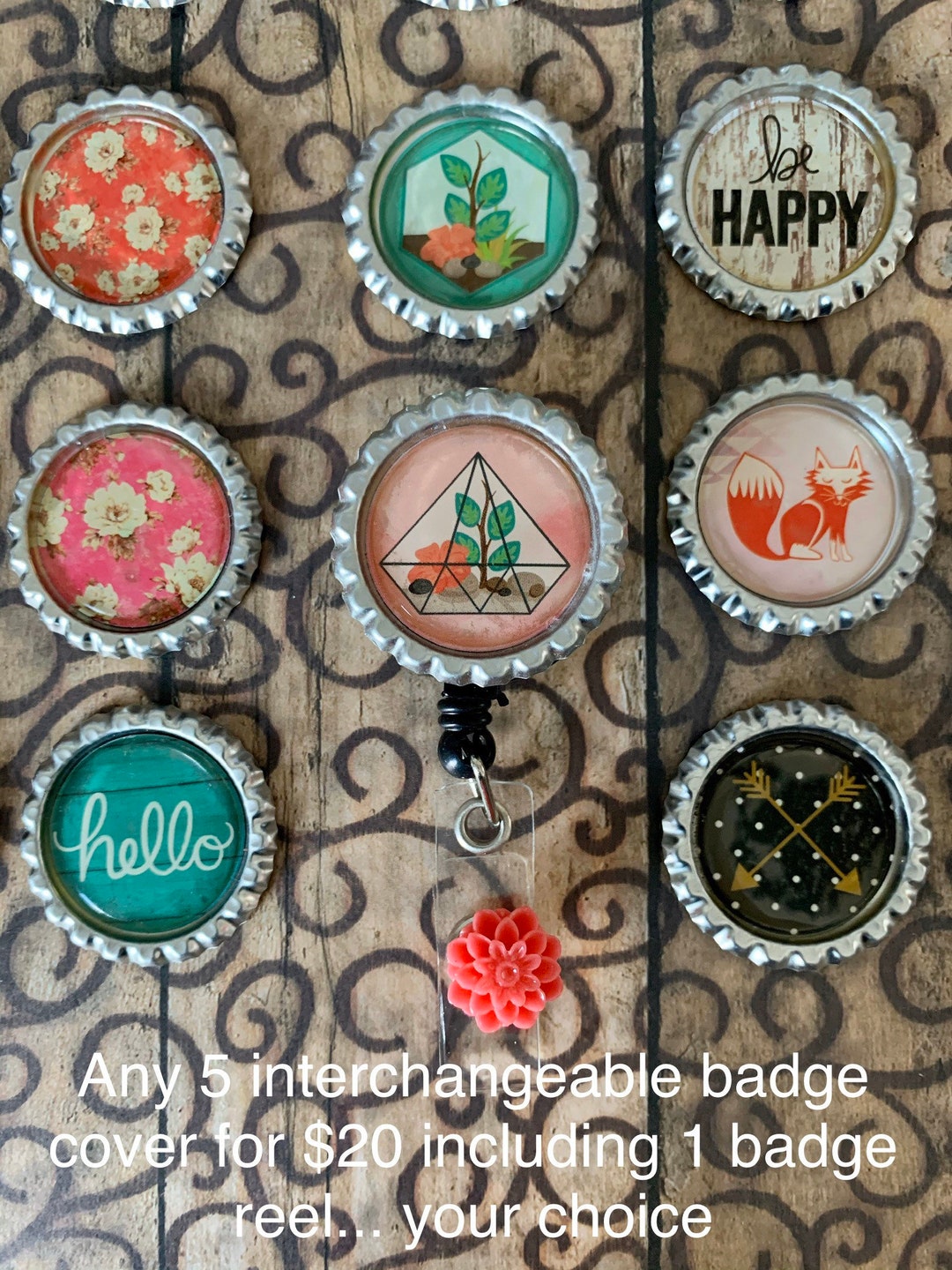 Choose 5 Interchangeable Badge Covers With 1 Reel- Interchange Badge ...
