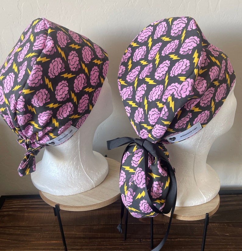 Brain Storming -scrub Cap With Ponytail Holder/ Shorthair Scrub Cap ...