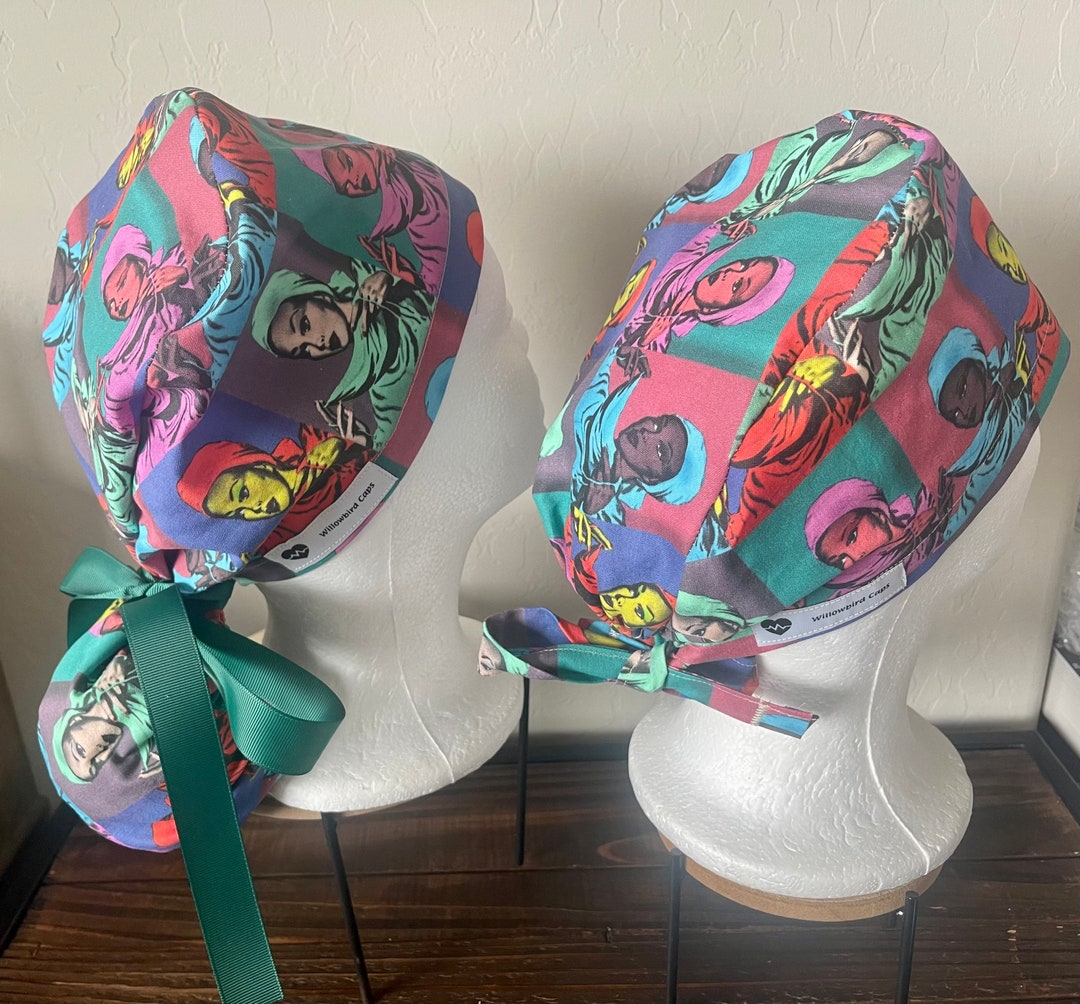 Vintage Neon Nurse-scrub Cap With Ponytail Holder/ Shorthair Scrub Cap ...