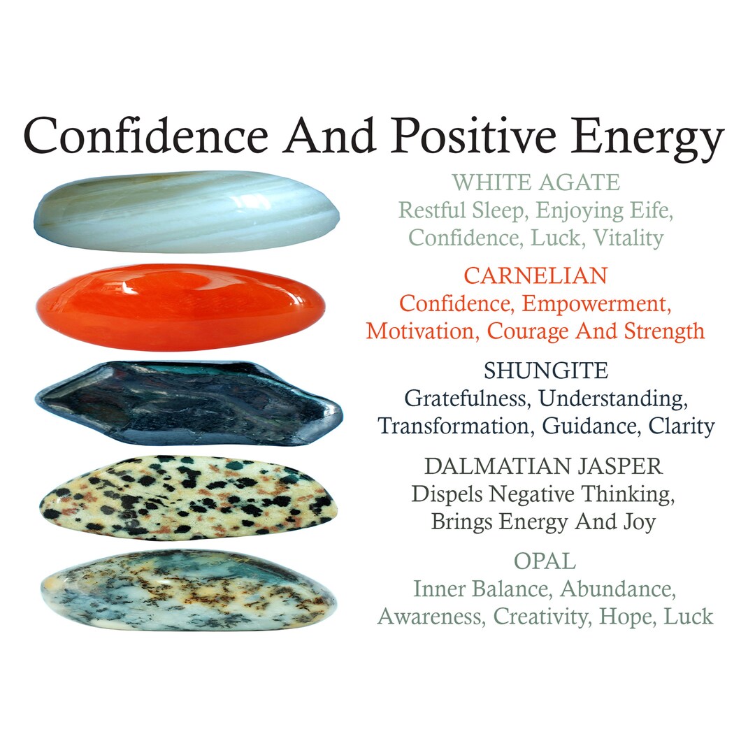 Confidence and Positive Energy Crystals Set, White Agate, Carnelian ...