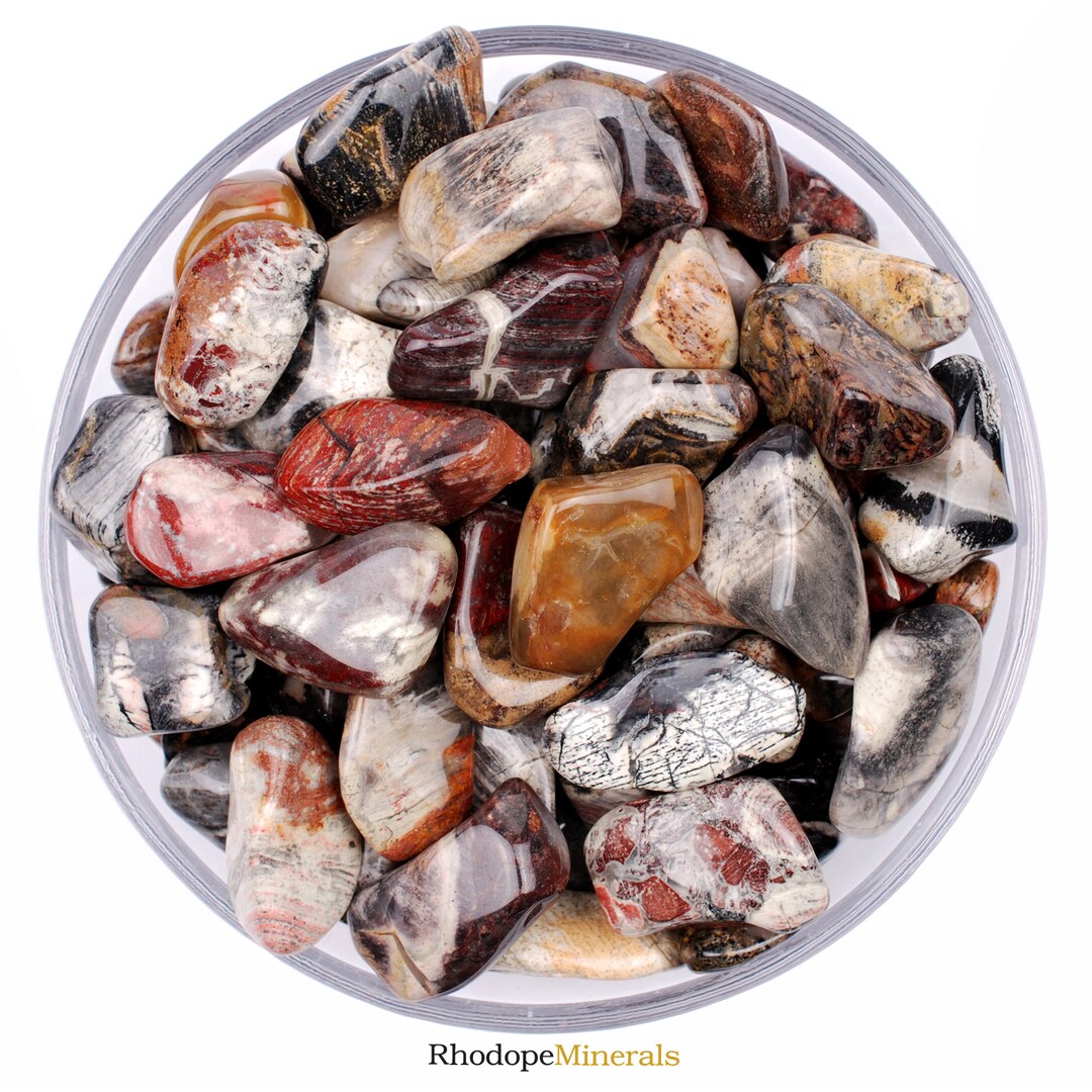 Set of 3 Silver Leaf Jasper Tumbled Stones, Silver Leaf Jasper, Tumbled ...