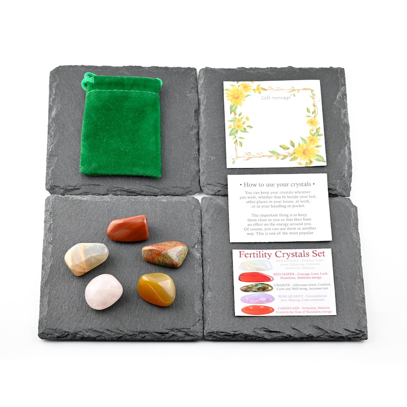 Fertility Crytsals Set, Moonstone, Red Jasper, Unakite, Rose Quartz ...