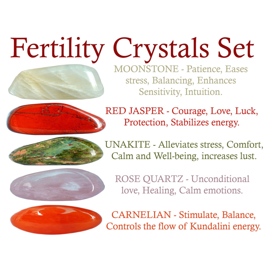 Fertility Crytsals Set, Moonstone, Red Jasper, Unakite, Rose Quartz ...