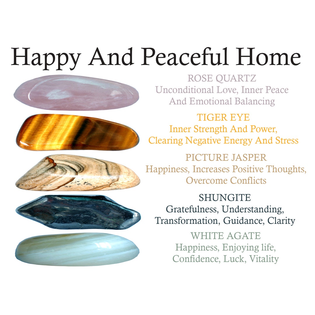 Happy and Peaceful Home Crystals Set, Rose Quartz, Tiger Eye, Picture ...
