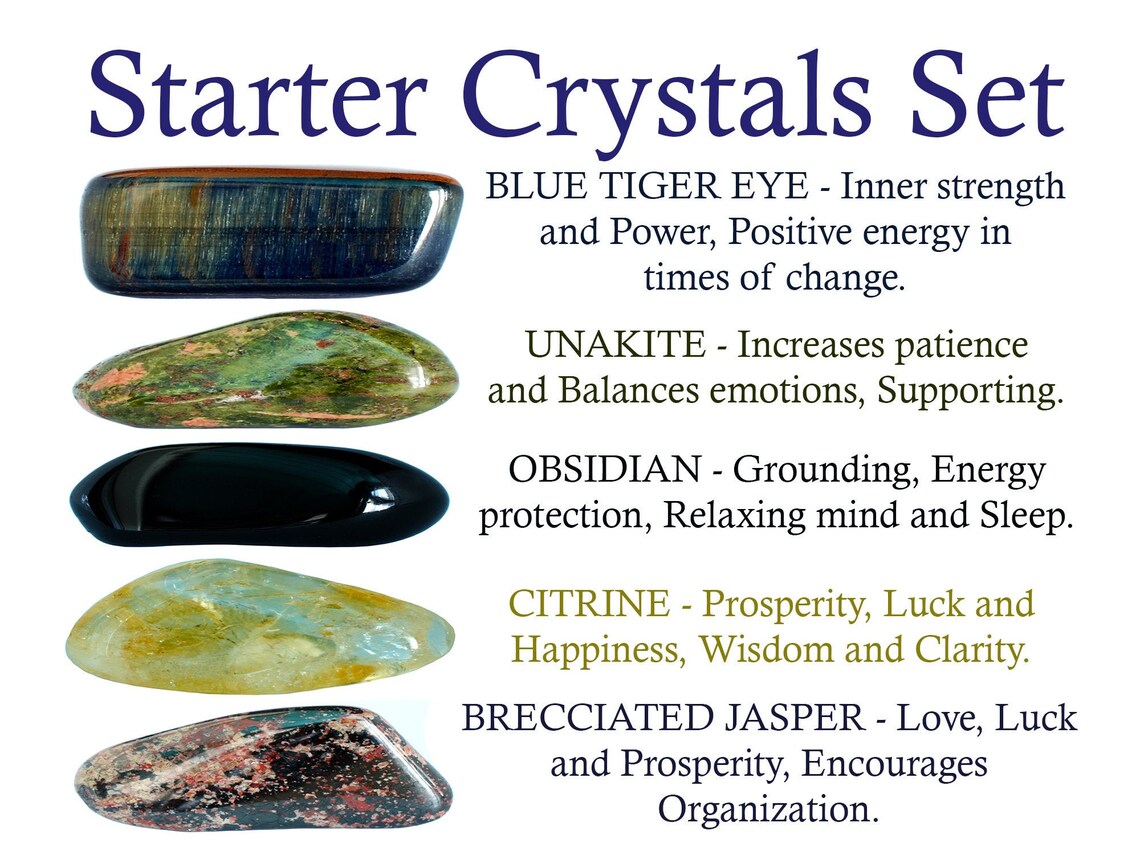 Crystal Starter Set Blue Tiger Eye Unakite Black Obsidian | Etsy