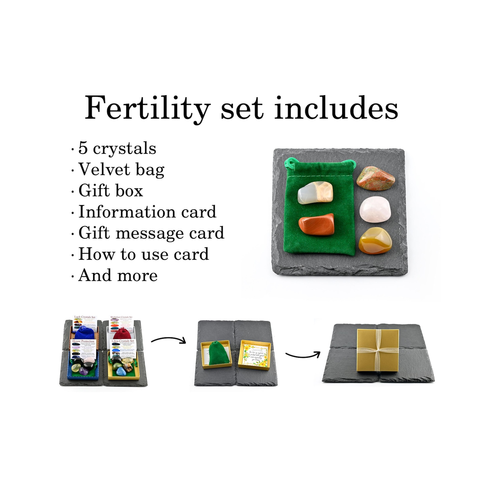 Fertility Crytsals Set, Moonstone, Red Jasper, Unakite, Rose Quartz ...