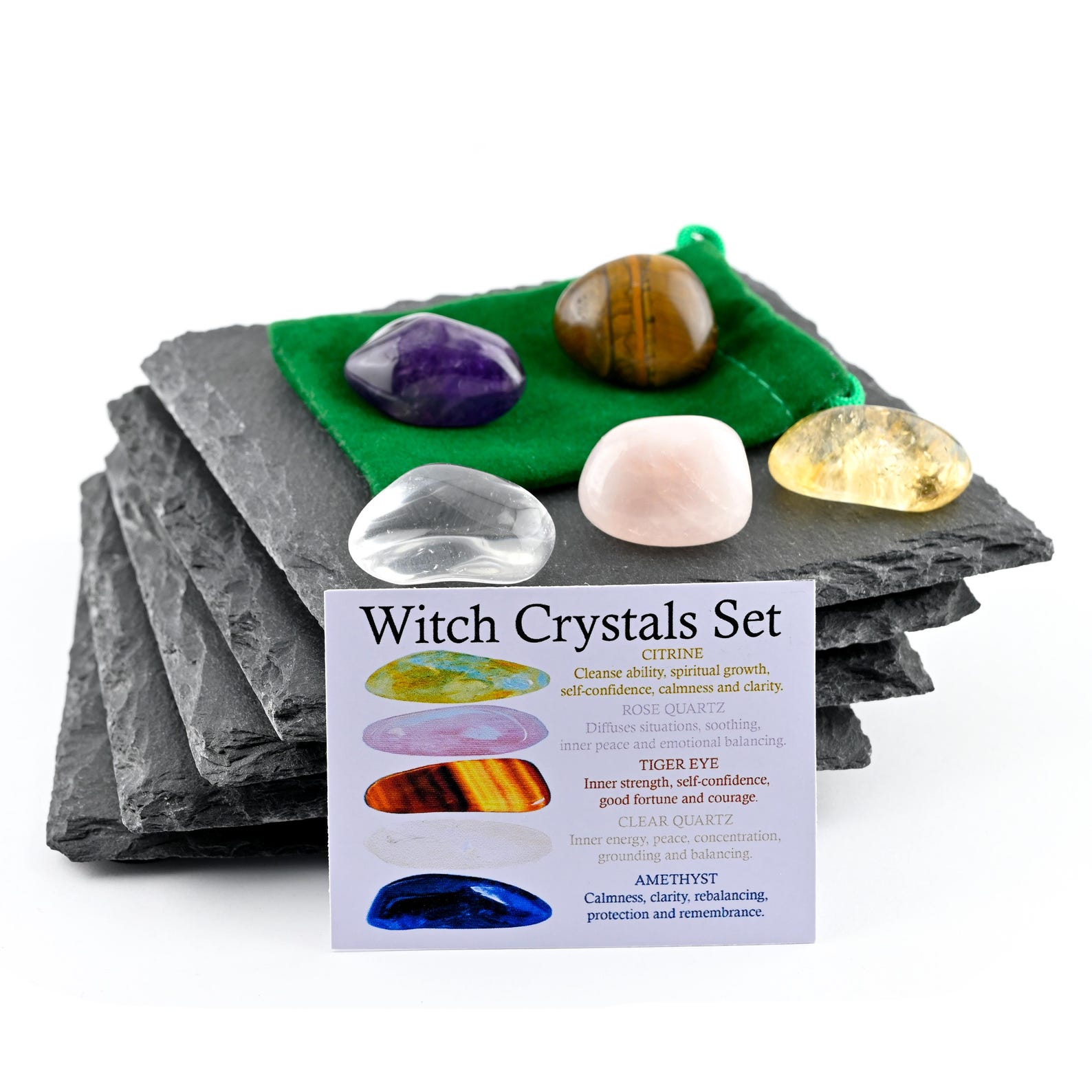 Witch Crystals Set, Witch Crystals Kit, Citrine, Rose Quartz, Tiger Eye ...