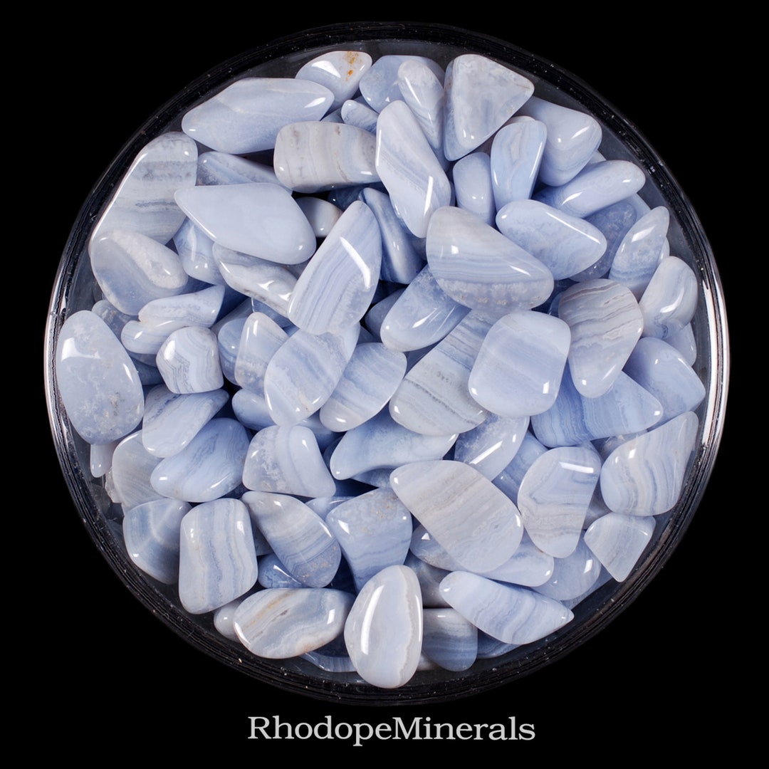 Set of 3 Blue Lace Agates Tumbled Stones, Blue Lace Agate, Tumbled ...