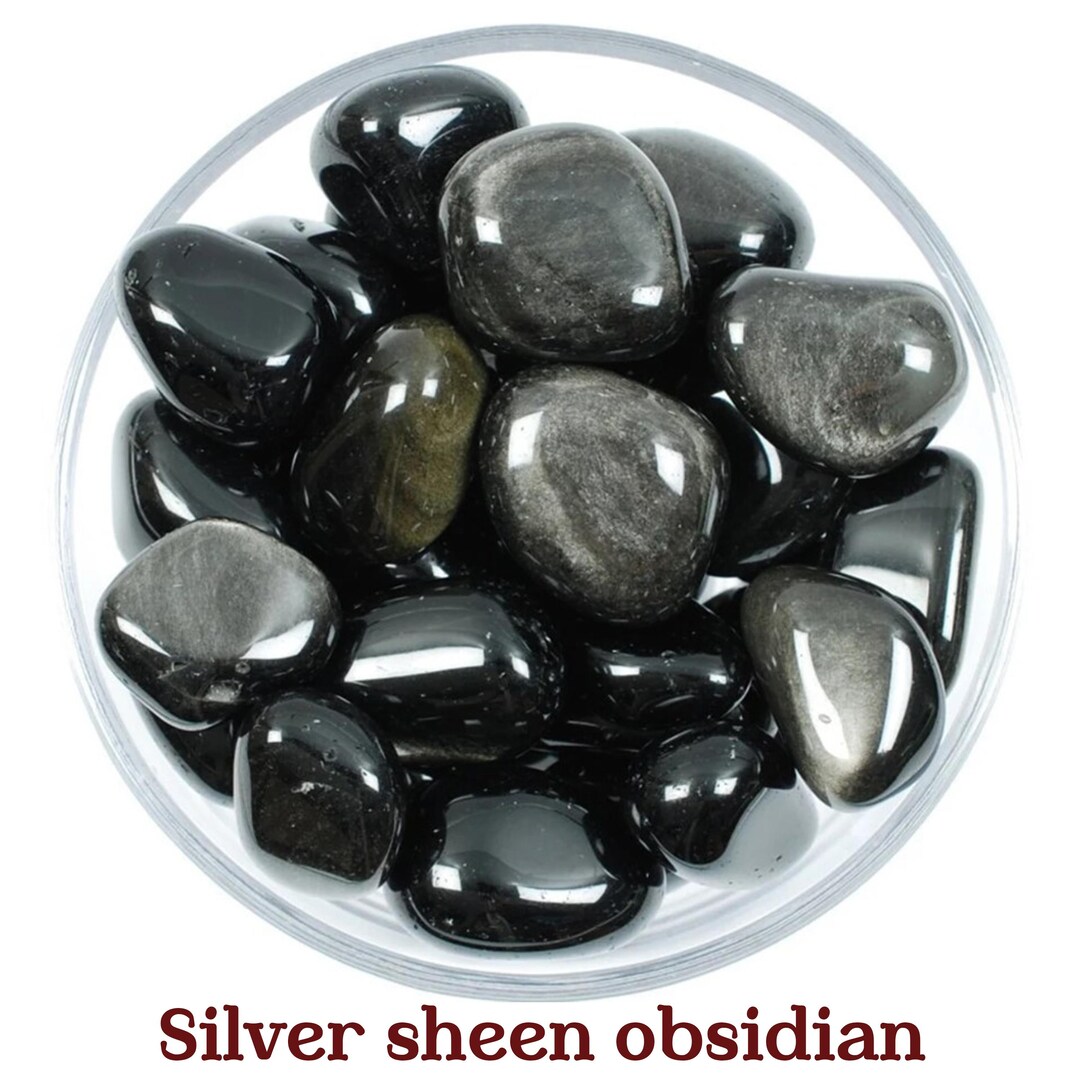One Obsidian Silver Sheen Tumbled Stone, Obsidian Silver Sheen, Silver ...