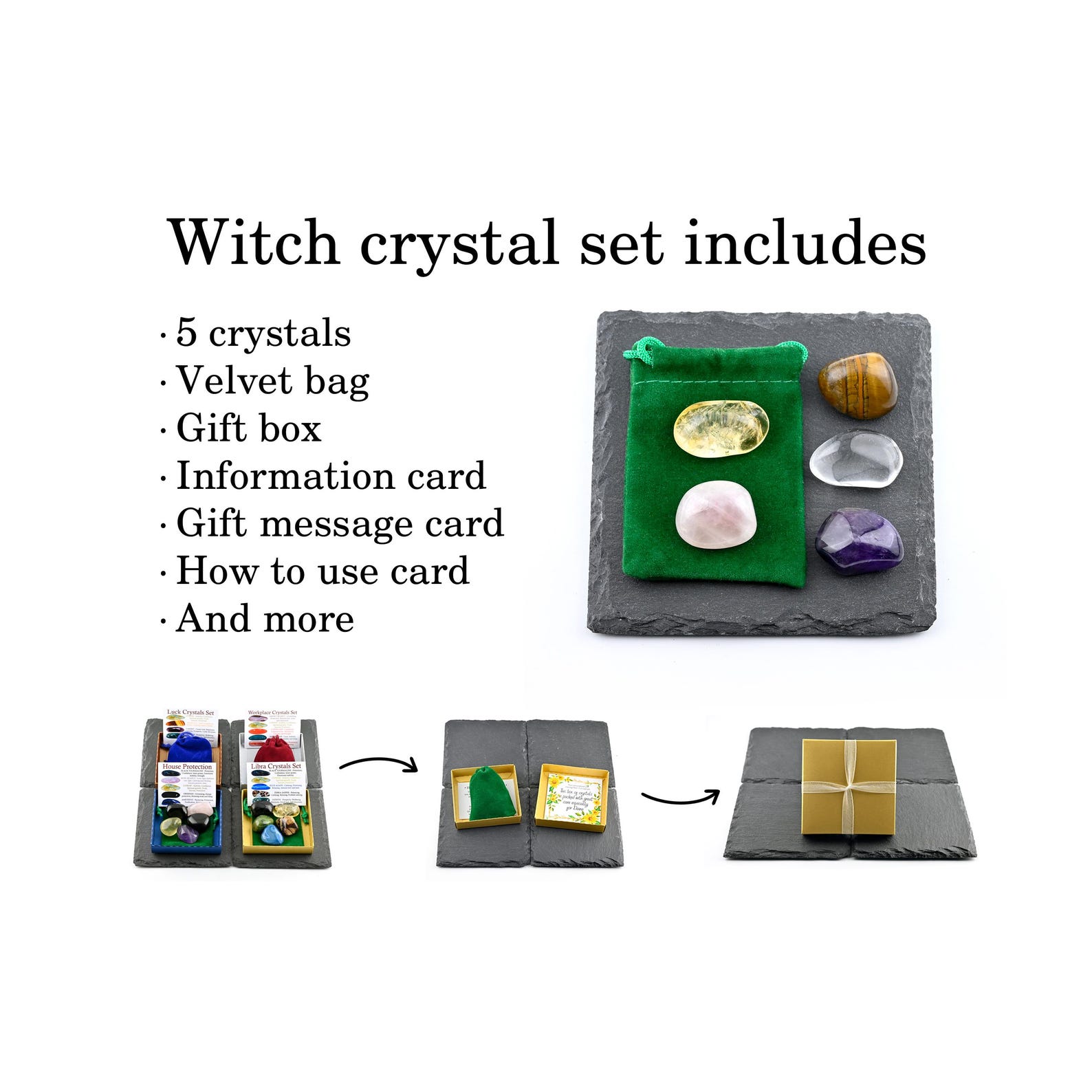 Witch Crystals Set, Witch Crystals Kit, Citrine, Rose Quartz, Tiger Eye ...