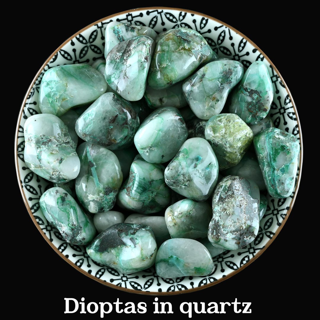 Dioptase in Quartz Tumbled Stone, Dioptase Tumbled Stones, Dioptase ...