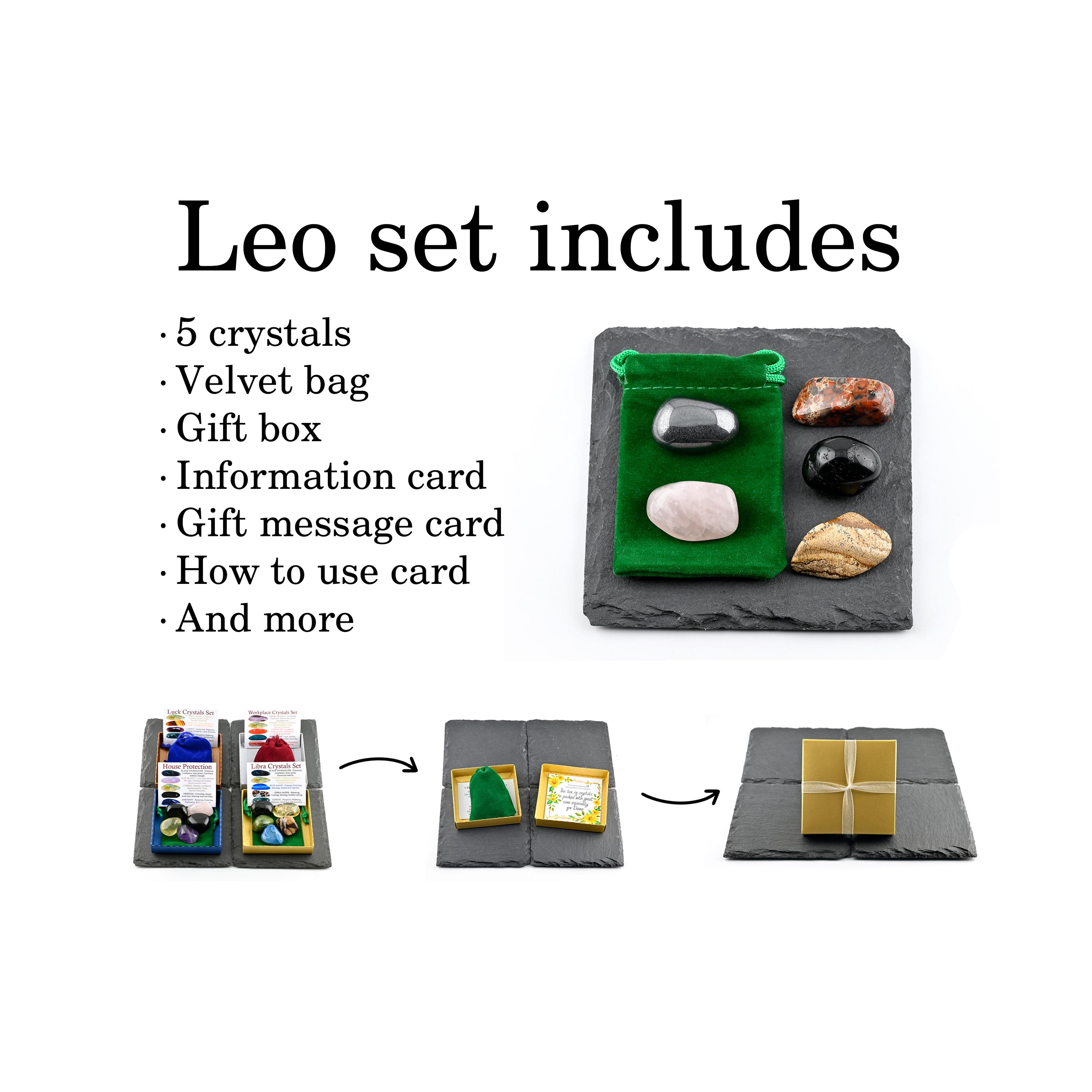Leo Crystal Set, Confidence and Vitality, Gift for Crystal Lovers ...