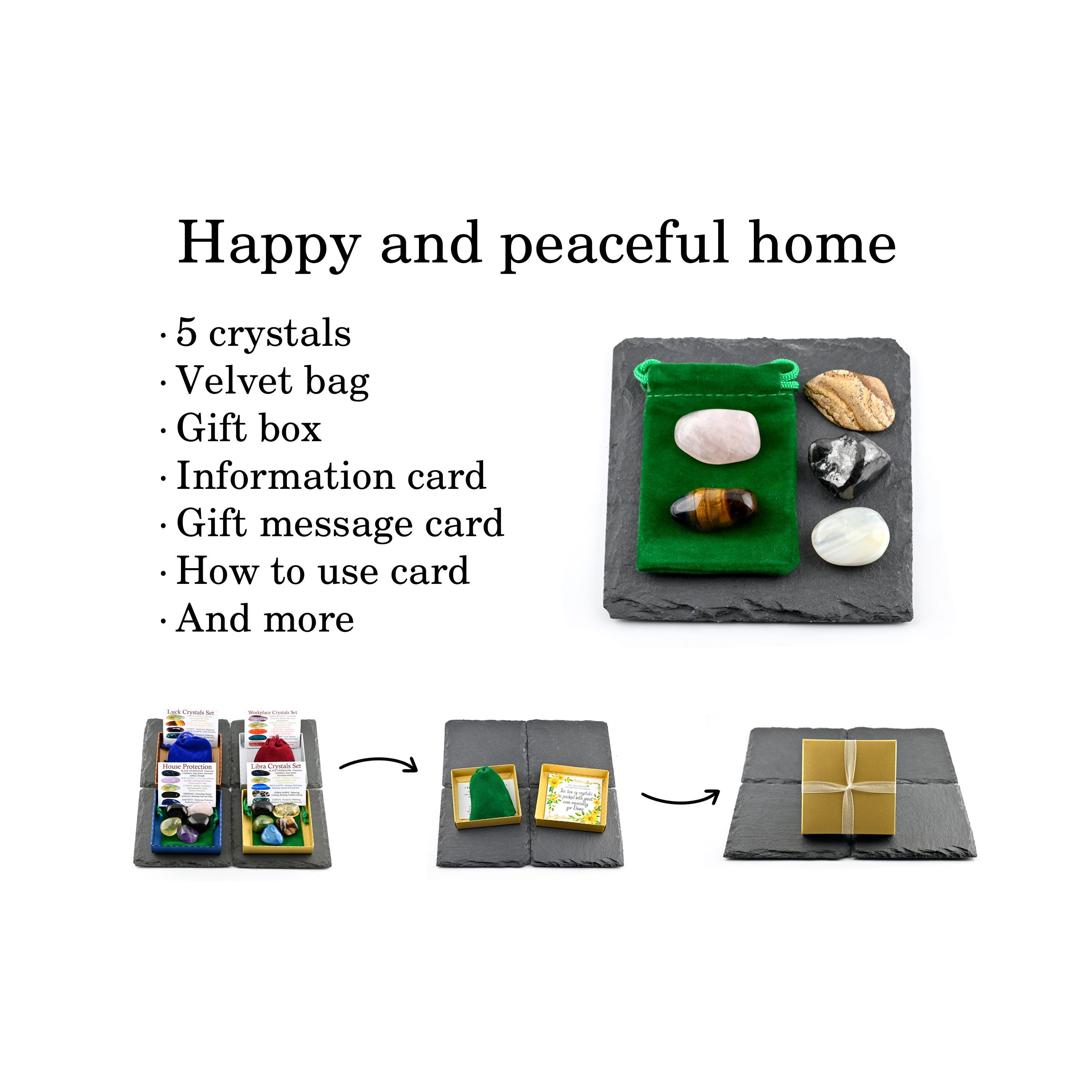 Happy and Peaceful Home Crystals Set, Gift for Crystal Lovers, Healing ...