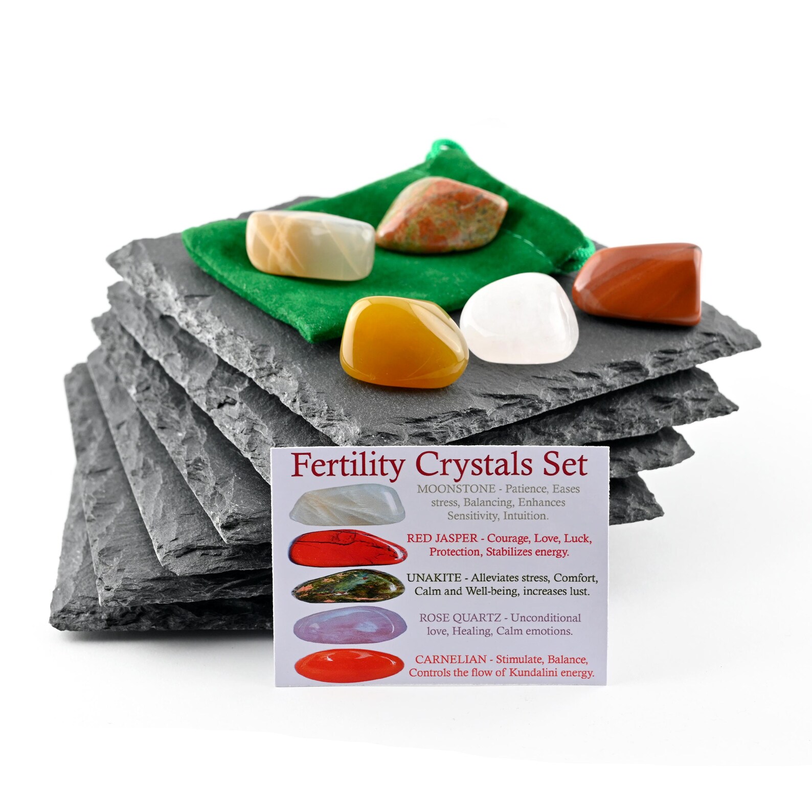 Fertility Crytsals Set, Moonstone, Red Jasper, Unakite, Rose Quartz ...