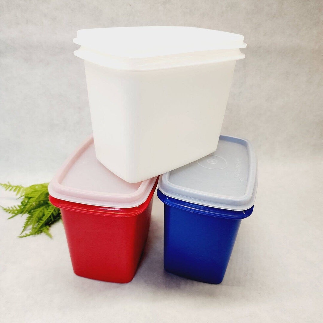 Tupperware 3 Vintage Red White & Blue Shelf Saver Storage - Etsy