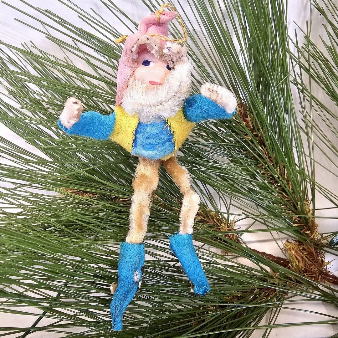 Vintage Japan Christmas Pipe Cleaner Elf Felt Ornament 1950s Spun ...