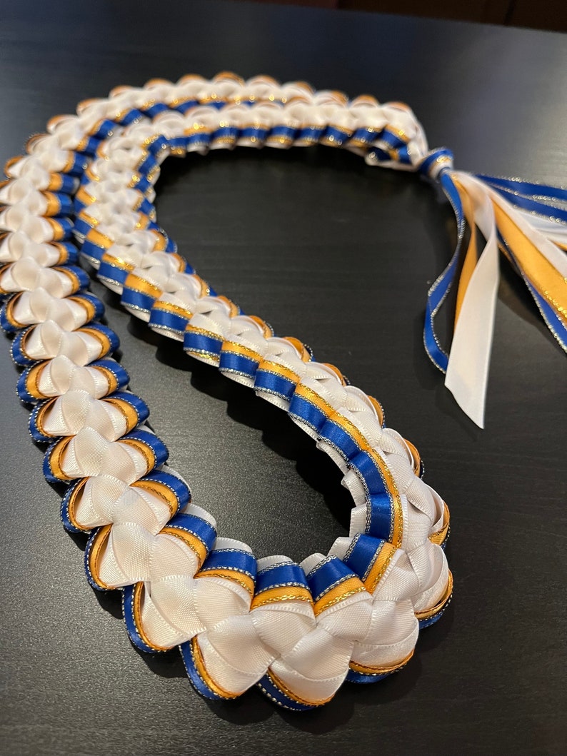 Graduation Ribbon Lei 2026 | White Gold Blue Graduation Lei and Cord ...
