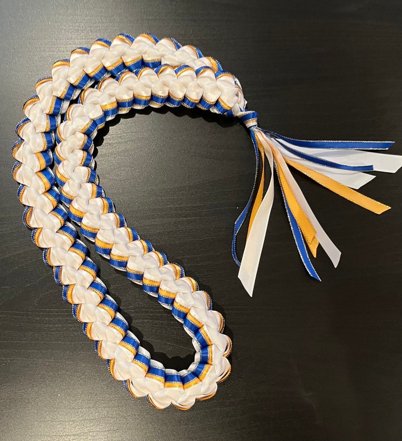 Graduation Ribbon Lei 2026 | White Gold Blue Graduation Lei and Cord ...