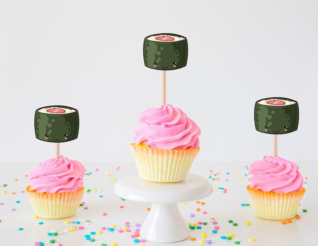 Sushi Cupcake Toppers Sushi Cake Topper Sushi Party Decor Sushi Party ...