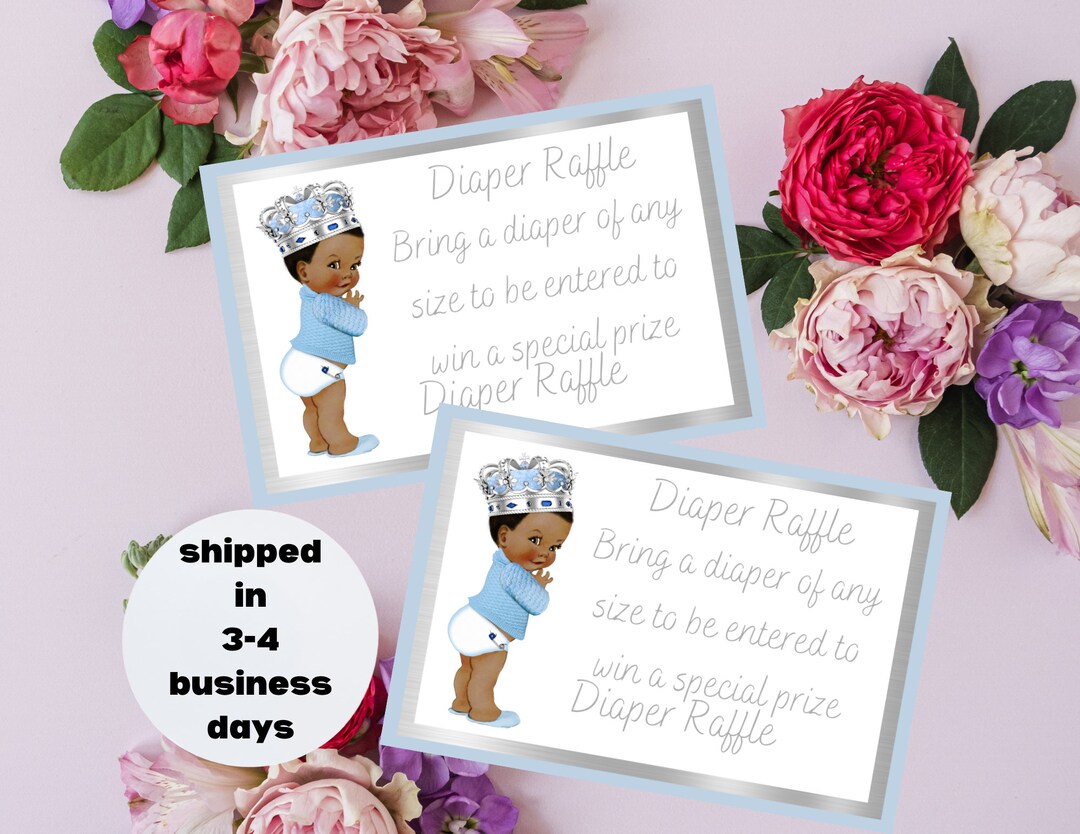 Diaper Raffle Tickets Baby Shower Game African American Prince ...