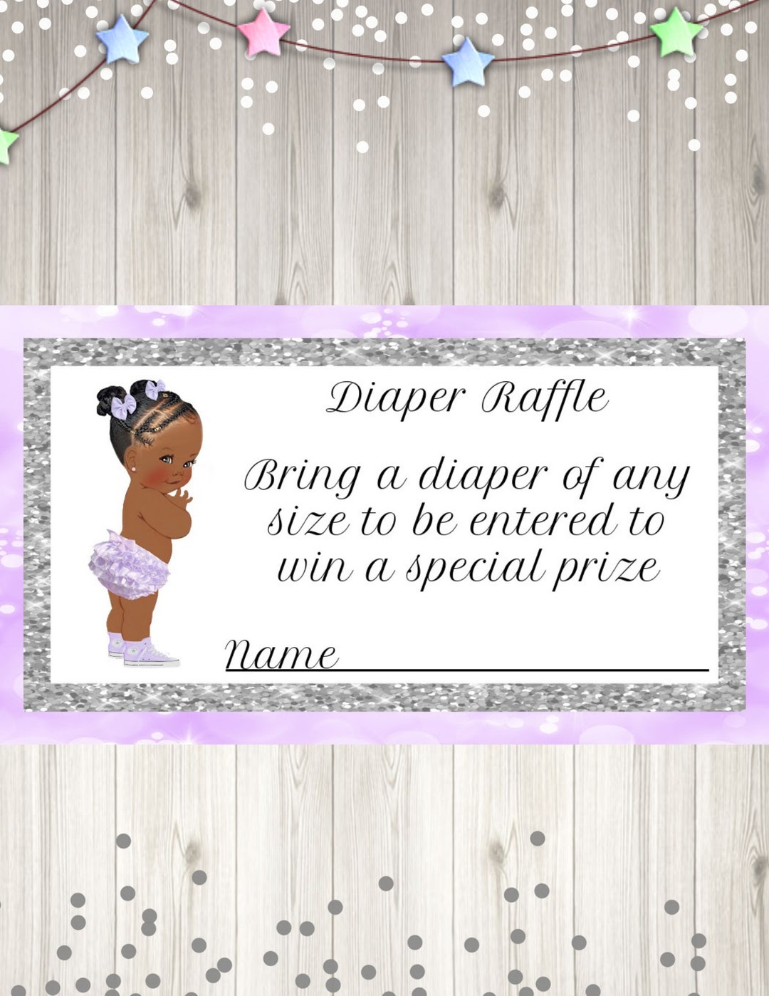 Diaper Raffle Ticket Baby Shower Game African American Princess Baby ...