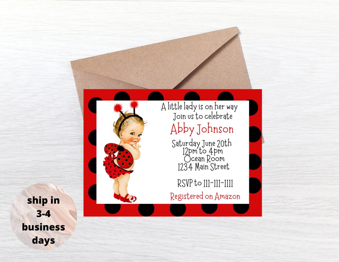 Custom Baby Shower Lady Bug Invitation Personalized Lady Bug Baby ...