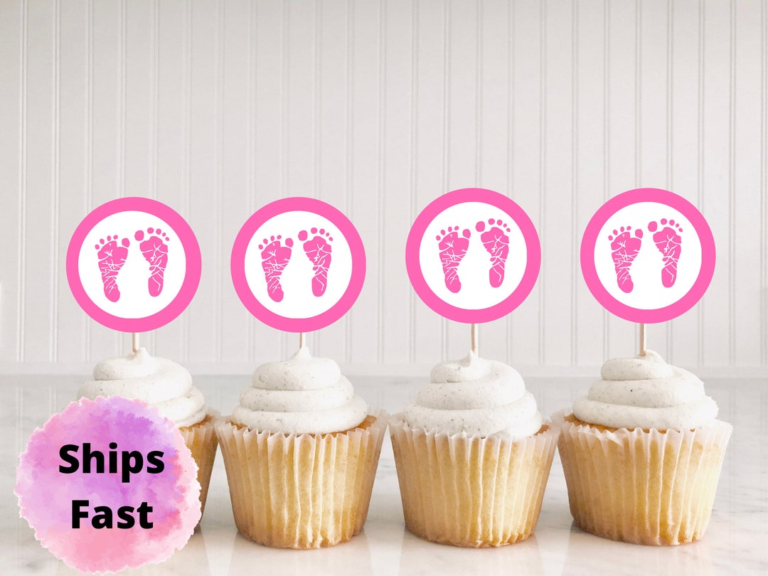 Custom Baby Shower Cupcake Toppers Baby Footprint Cupcake Toppers Baby ...