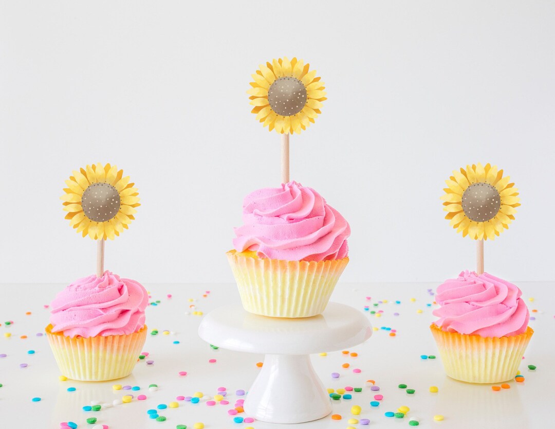 Sunflower Cupcake Toppers Sunflower Cake Topper Sunflower Party Toppers ...