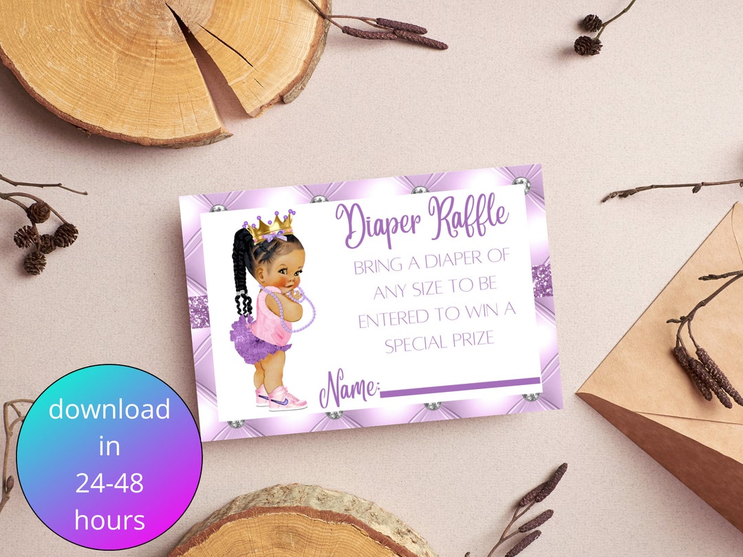 Virtual Diaper Raffle Ticket Baby Shower Game African American Princess ...
