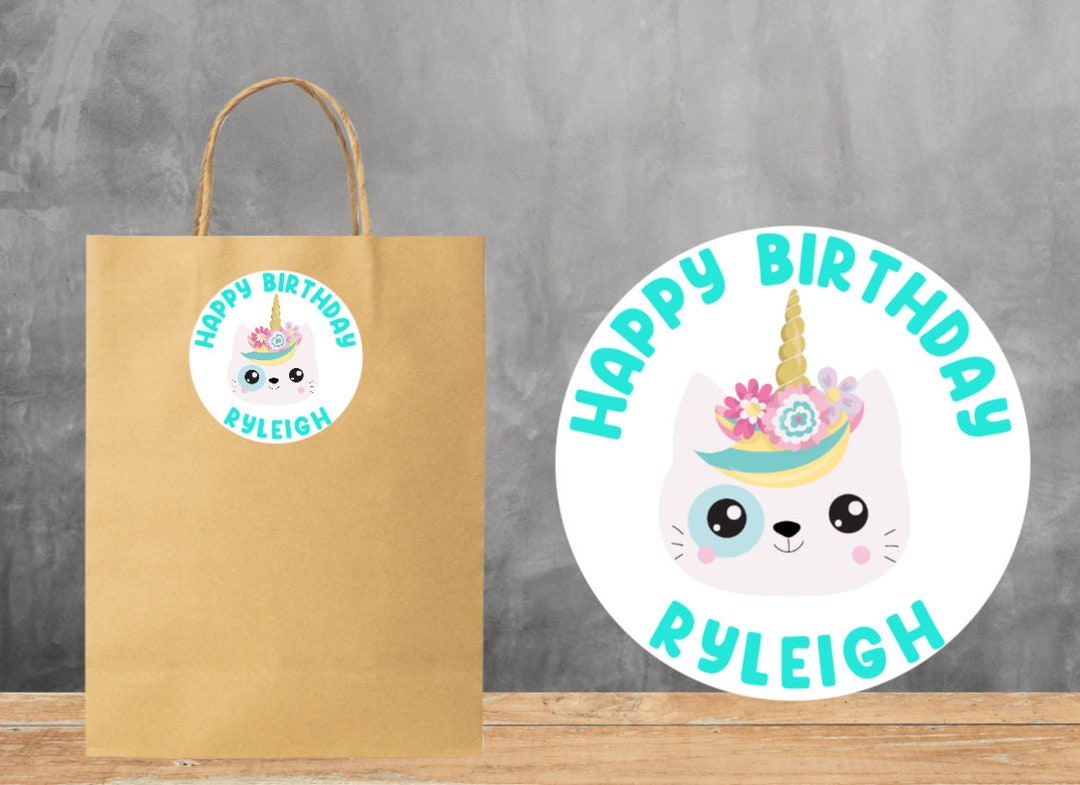 Caticorn Birthday Favor Stickers Birthday Favor Sticker Cat Birthday ...