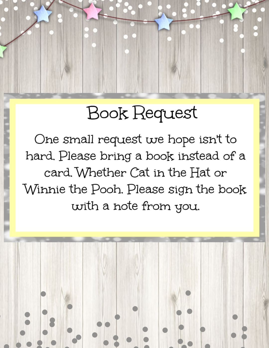 Custom Book Request Card Baby Shower Book Request Card Yellow and ...