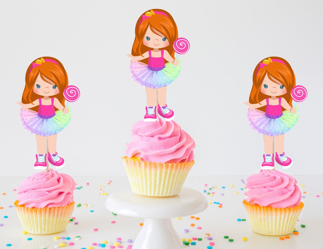Kids Birthday Cupcake Toppers Girls Birthday Cupcake Toppers Lollipop ...