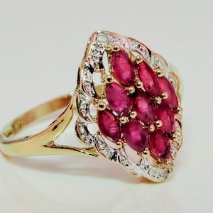 Vintage 14K Yellow/ White Gold, 9 Rubies/pink Sapphires,2 Diamonds ...
