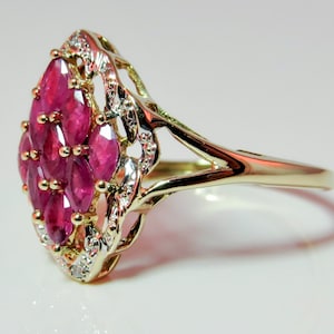 Vintage 14K Yellow/ White Gold, 9 Rubies/pink Sapphires,2 Diamonds ...