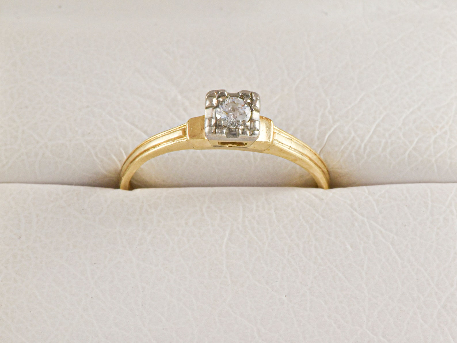 1940s - 50s Estate 14K Yellow Gold Band, .09 Ct Diamond Solitaire ...