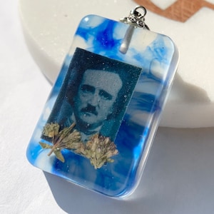 Smoky Blue Edgar Allan Poe Resin Necklace Pendant - Etsy