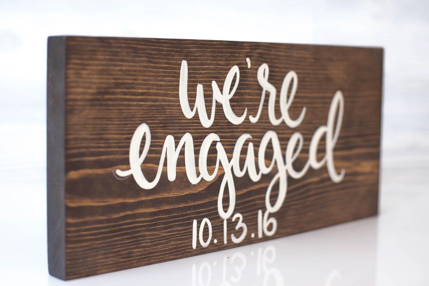 Hand Painted Calligraphy Wooden We're Engaged 6x12 Sign - Etsy