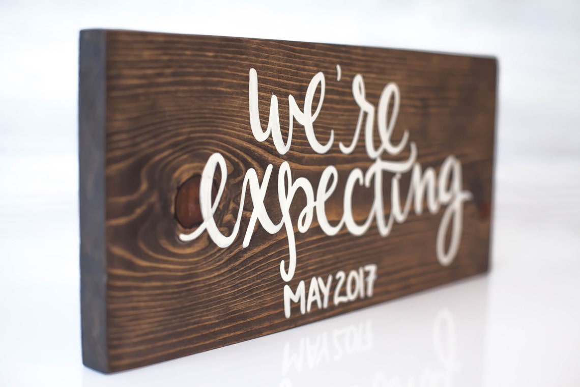 Hand Painted Calligraphy Wooden We're Expecting 6x12 Sign - Etsy
