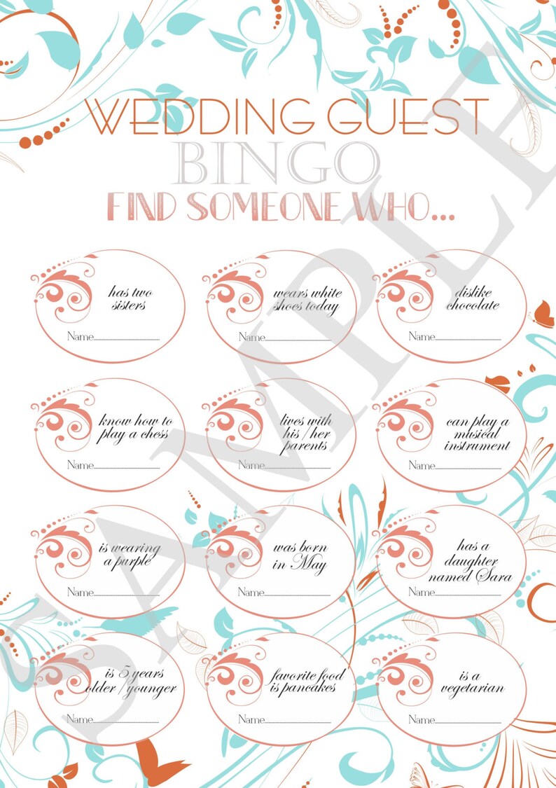 Wedding game ''find someone who..'' wedding | Etsy