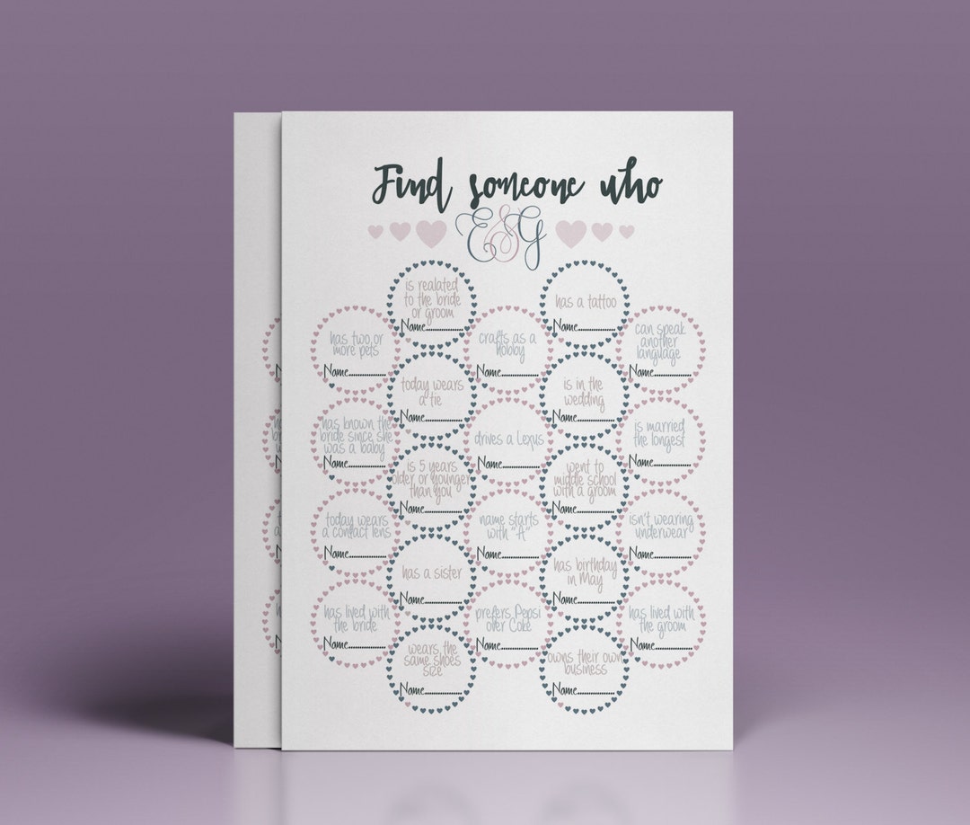 Printable Bingo Game ''find Someone Who..'', Wedding Icebreaker for ...