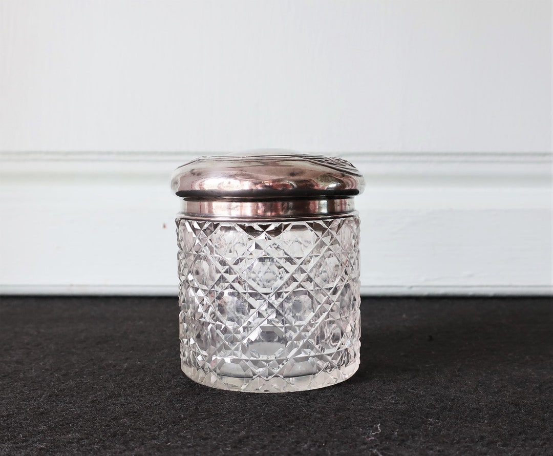 An English Vanity Powder Pot Cut Glass With Silver Lid - Etsy