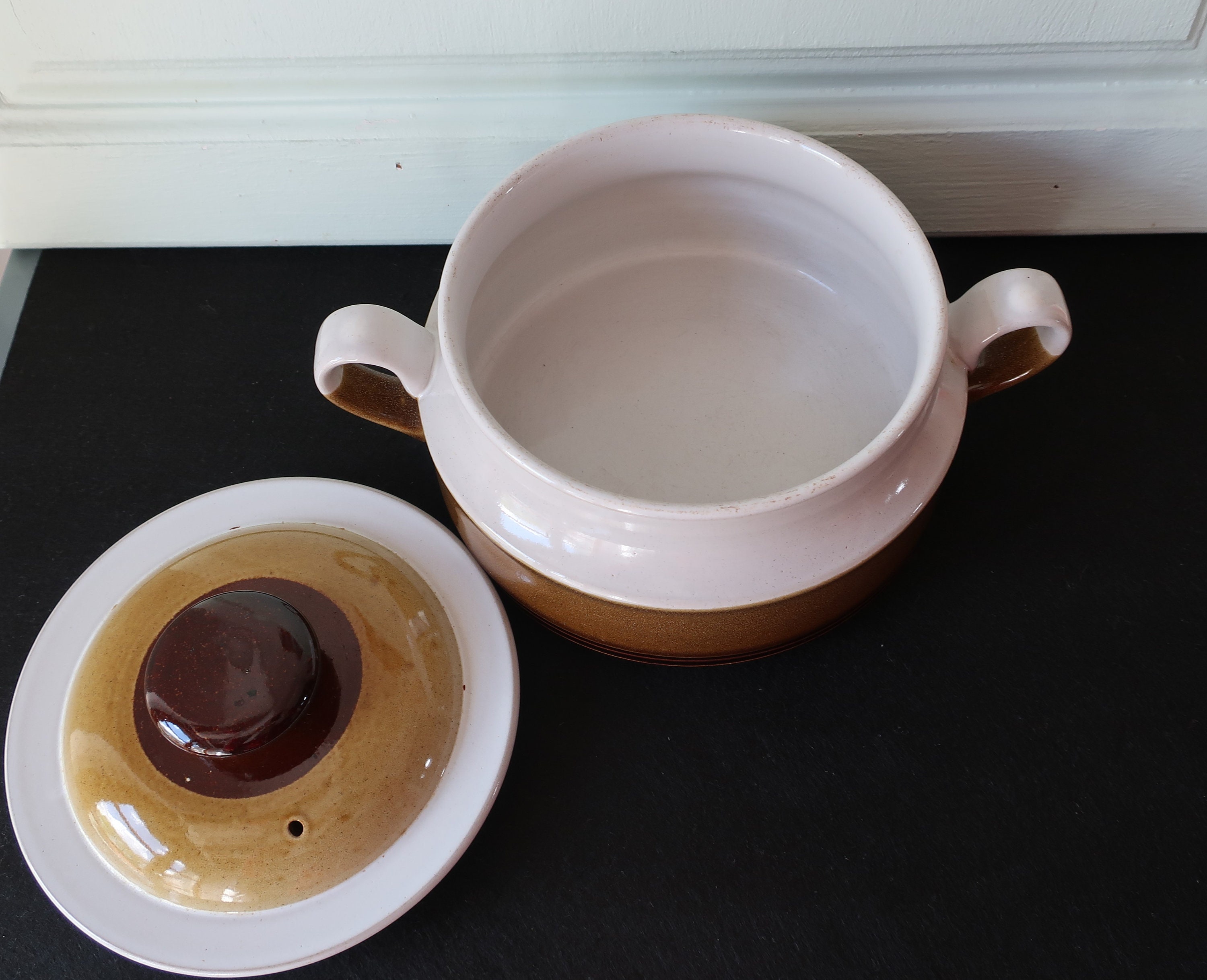 Denby Glazed Stoneware Casserole Dish Cream and Brown Denby - Etsy